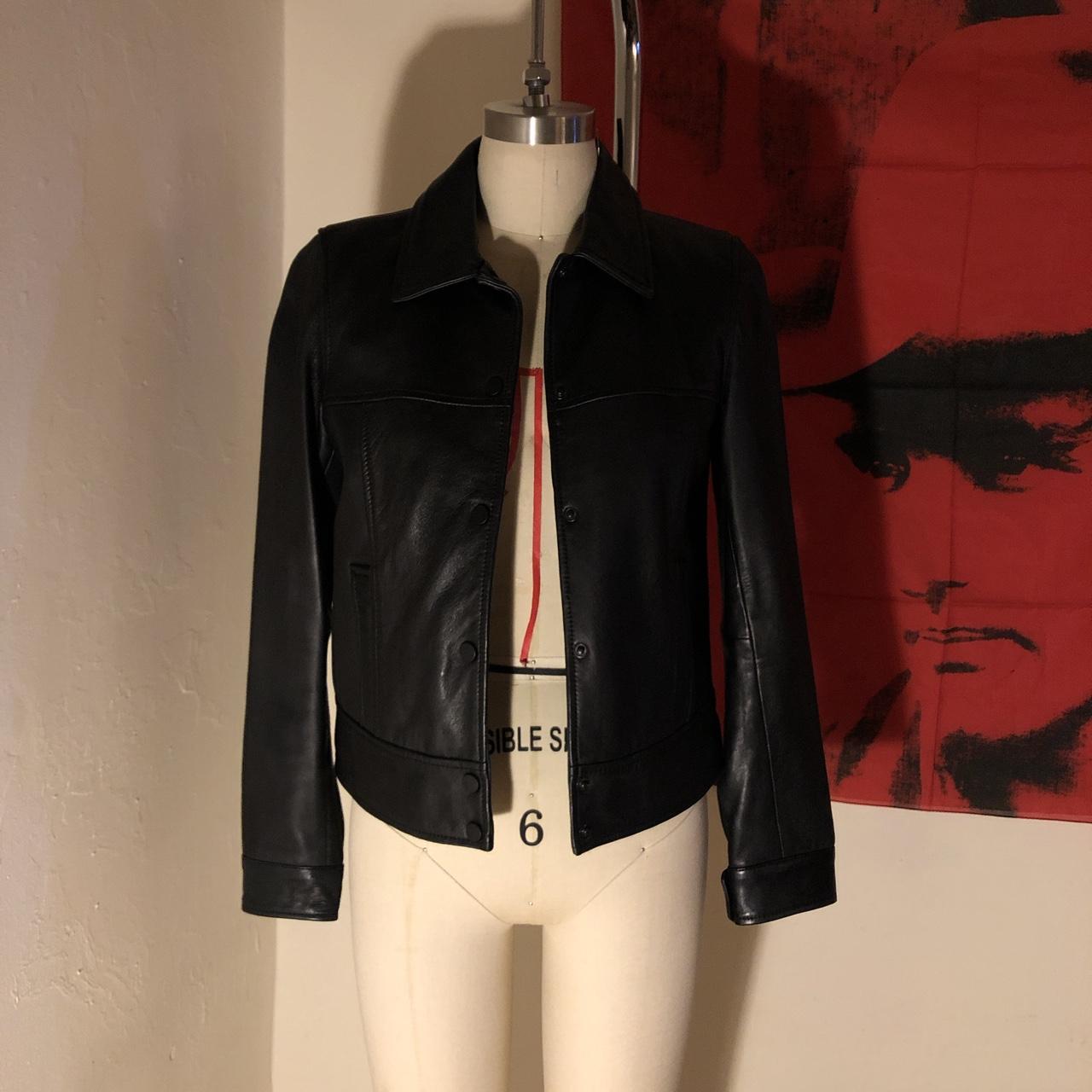 Zara 100% Leather denim inspired jacket. Front snap... - Depop