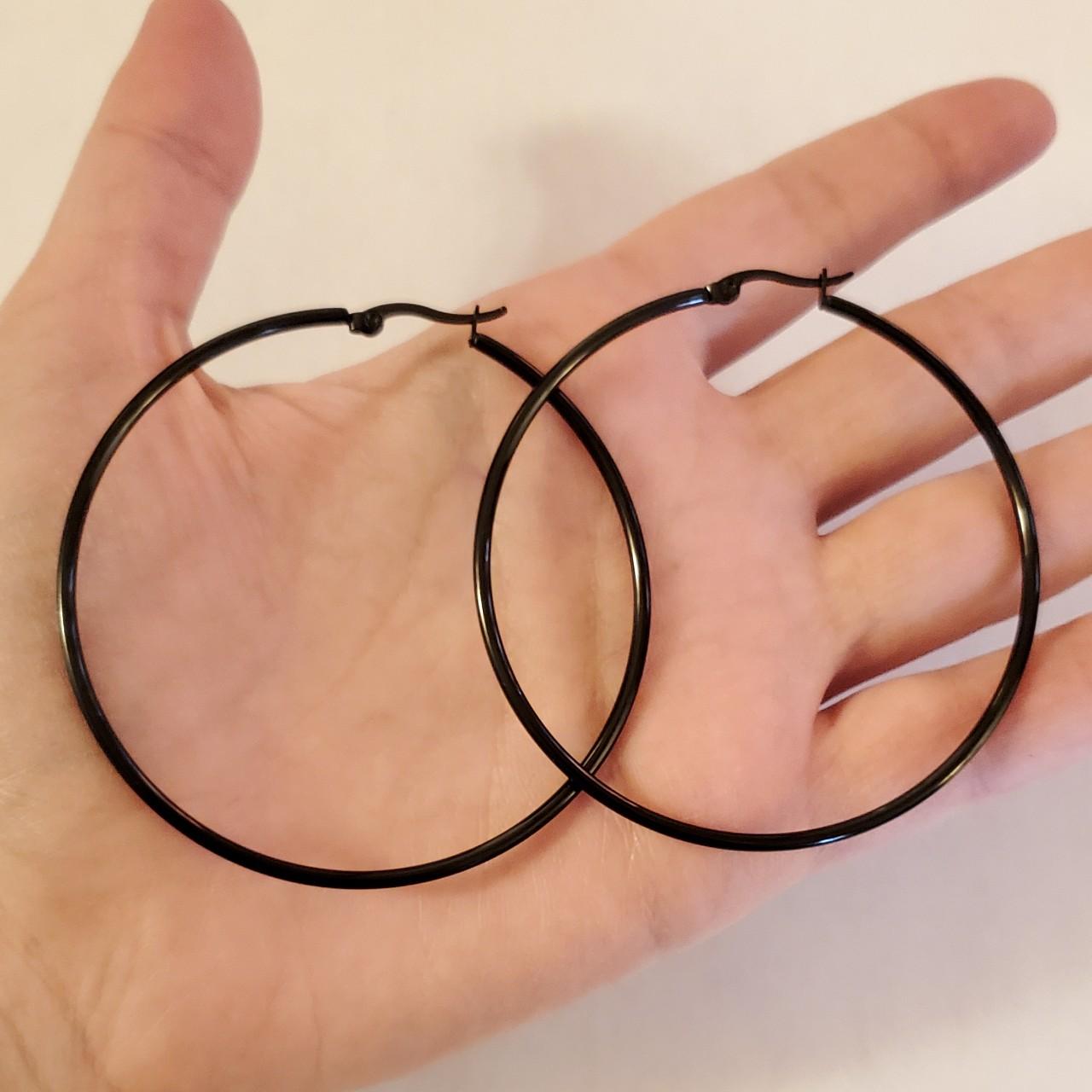 New 60mm Black Hoops. Stainless Steel. *The bigger... - Depop