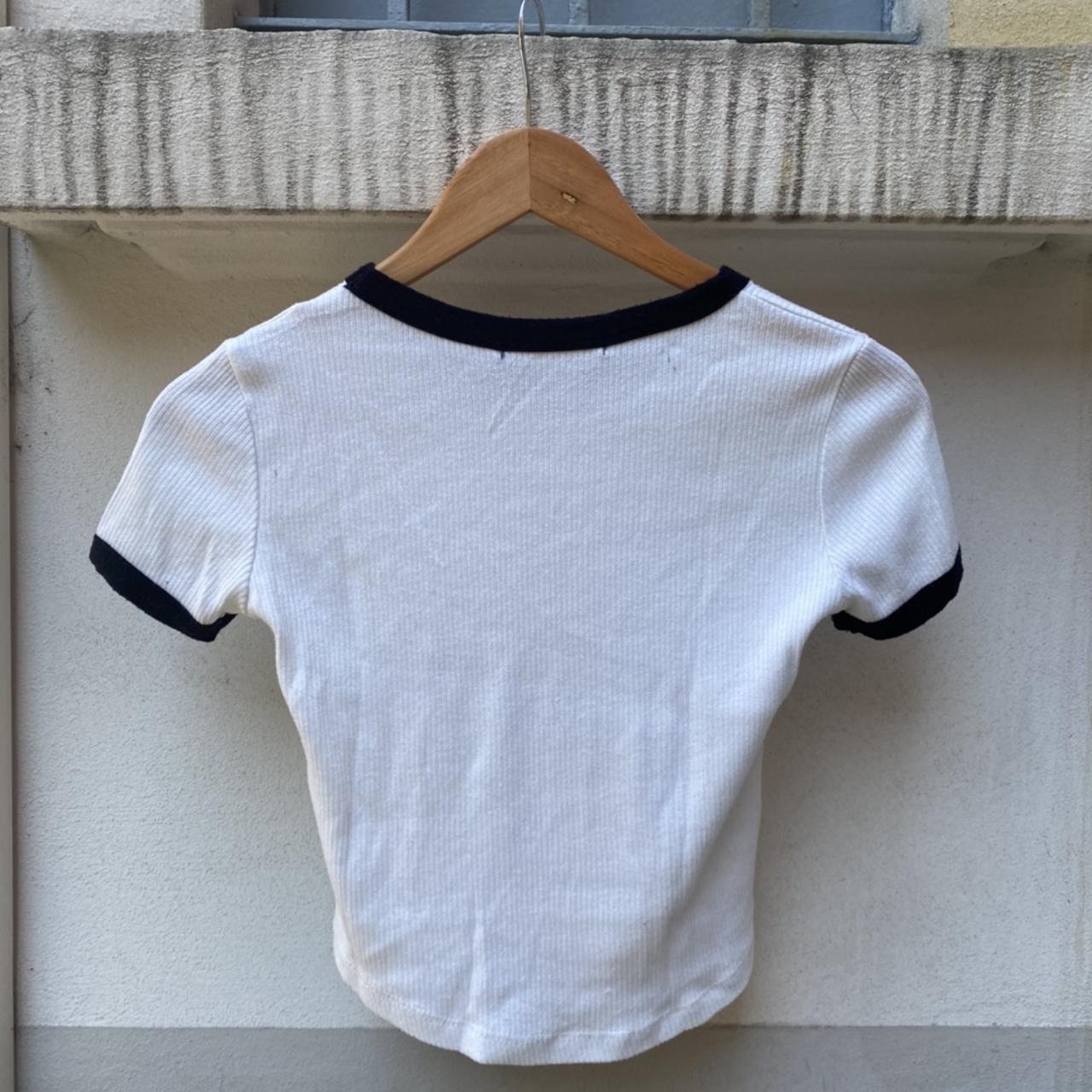 white and black ringer crop tee Measurements (on... - Depop
