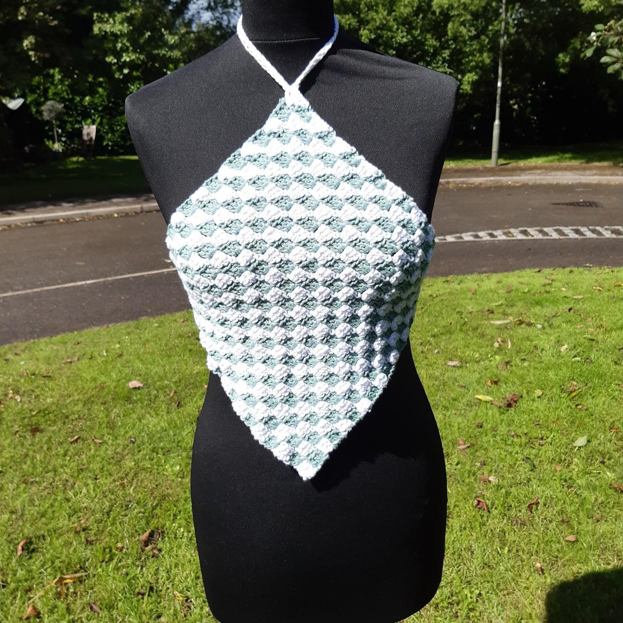 100% cotton handmade crochet handkerchief top. Ties... - Depop