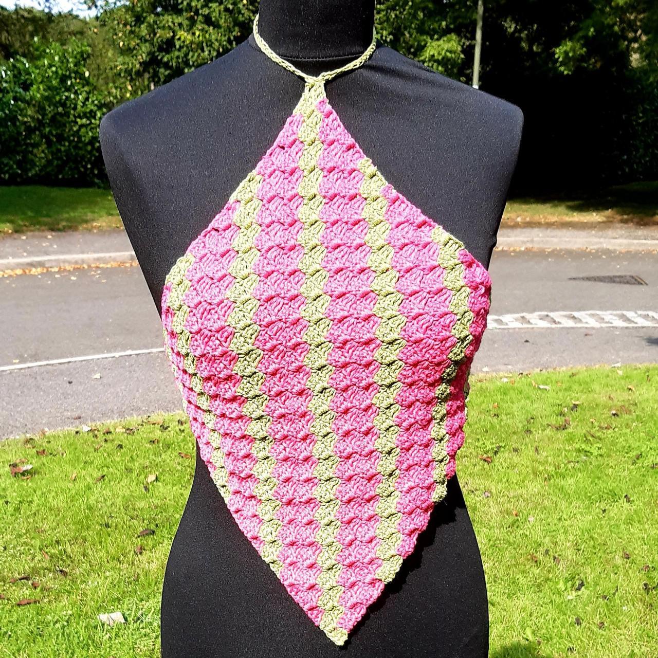 100% cotton handmade crochet handkerchief top. Ties... - Depop