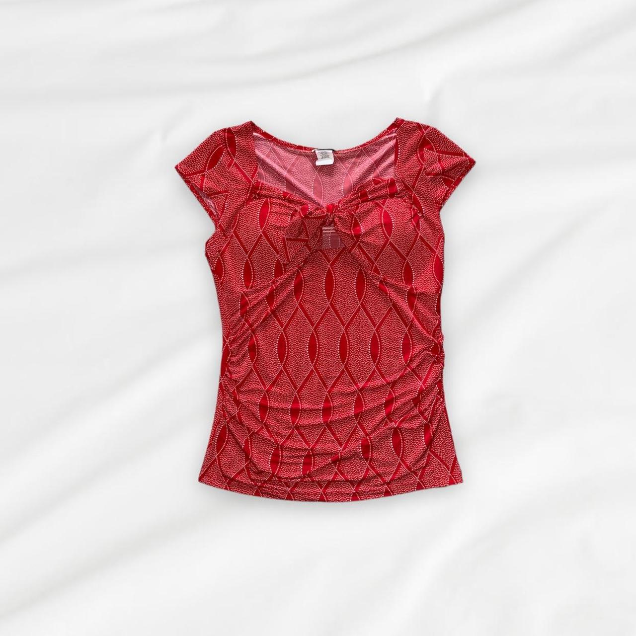 RED TOP Cap sleeves | Tie accent | Ruched Sides |... - Depop