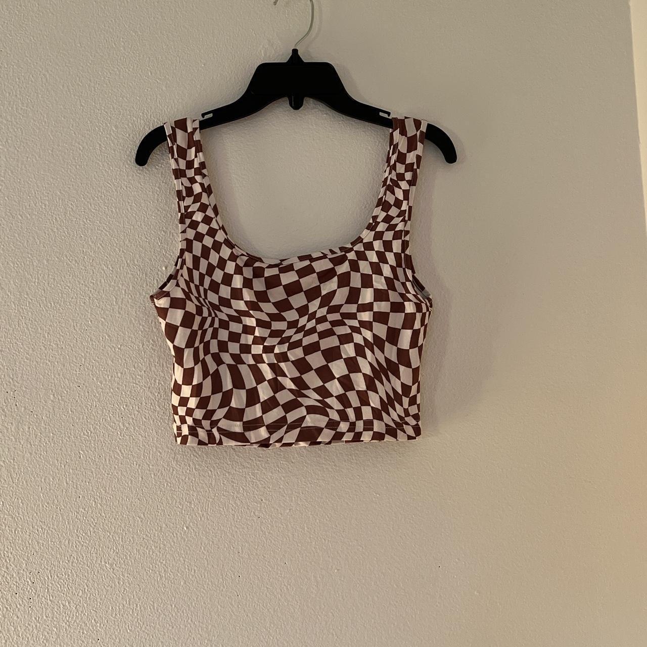whimsical checkered tank top/crop top •brown &... - Depop