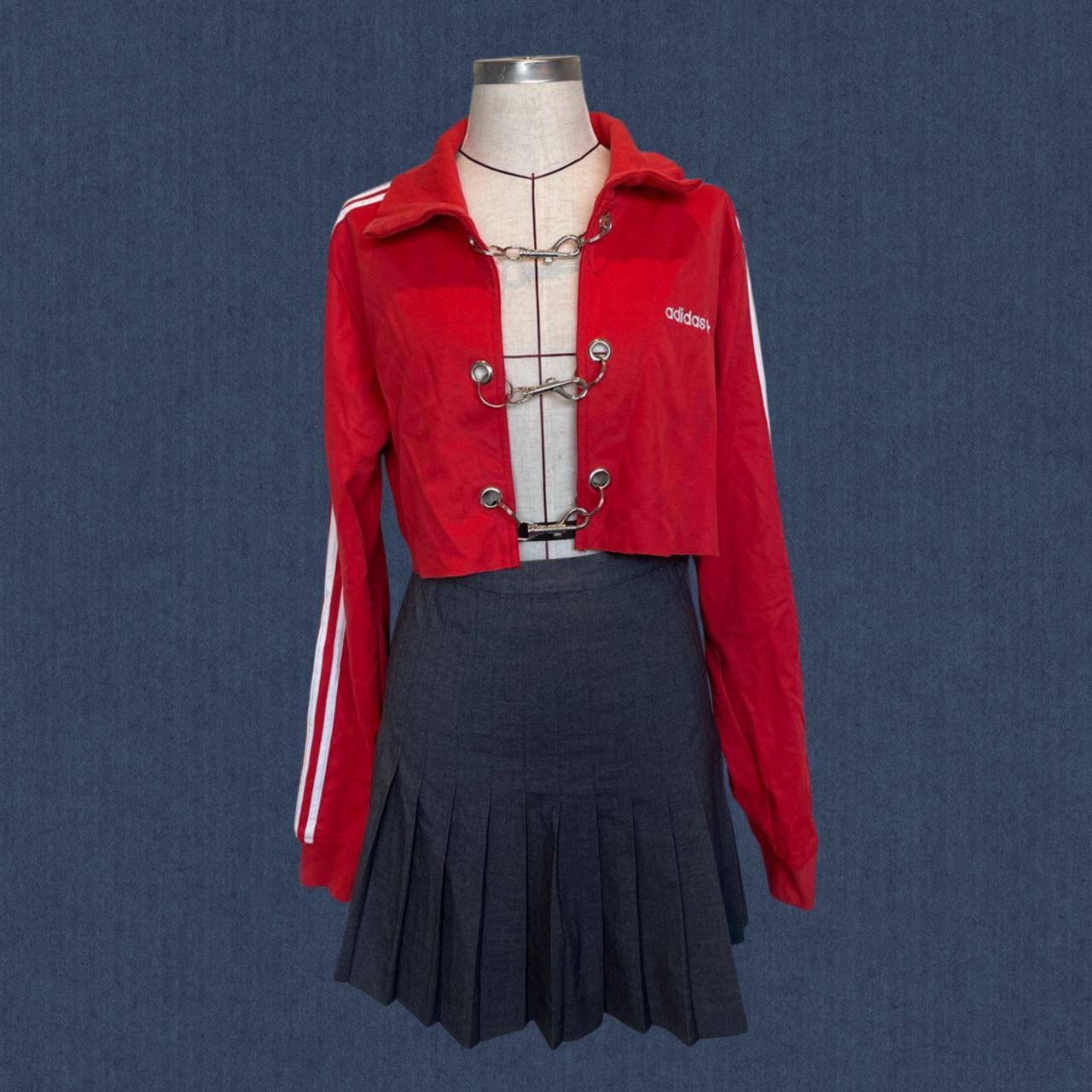 reworked red adidas original track jacket - Depop