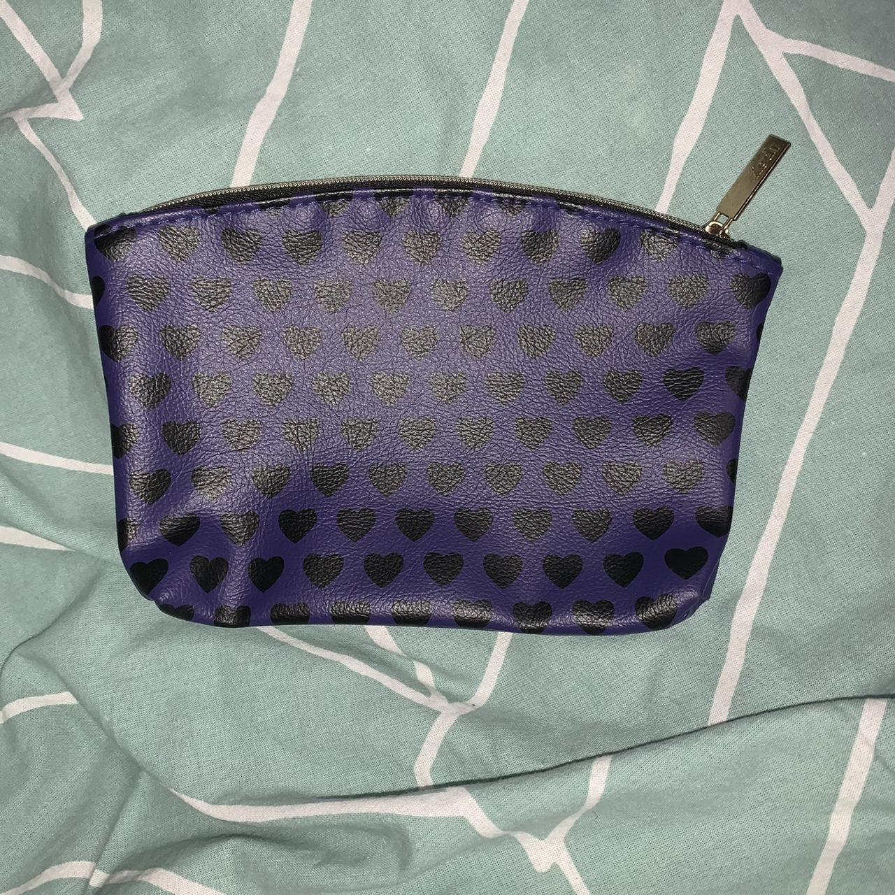 Navy Ipsy Bag with Black Hearts and Hot Pink... - Depop