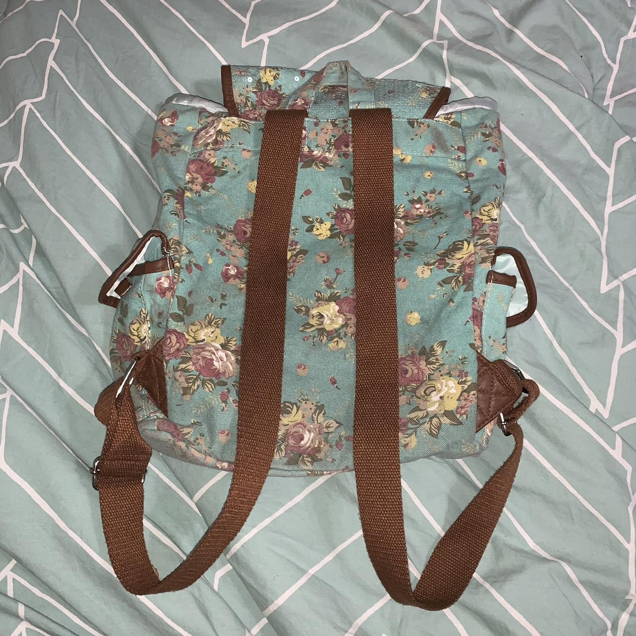 Blue Floral Backpack ️ Some minor discoloring on... - Depop