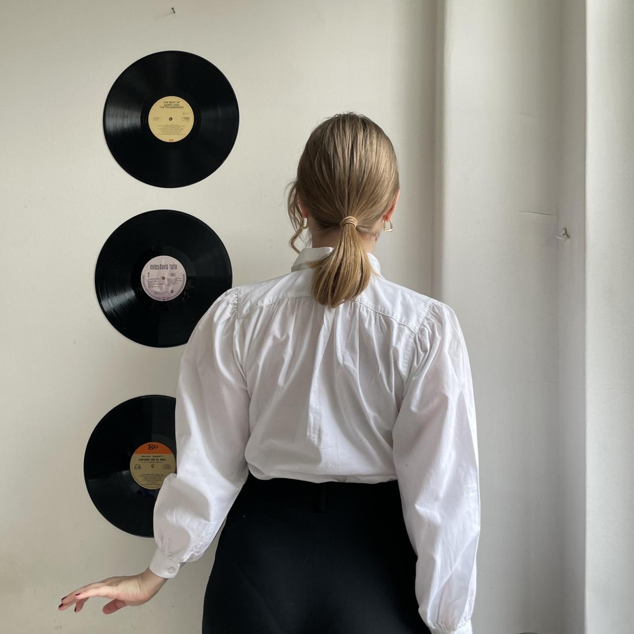 Vintage Partridge Motif White Puff Sleeve Shirt... - Depop