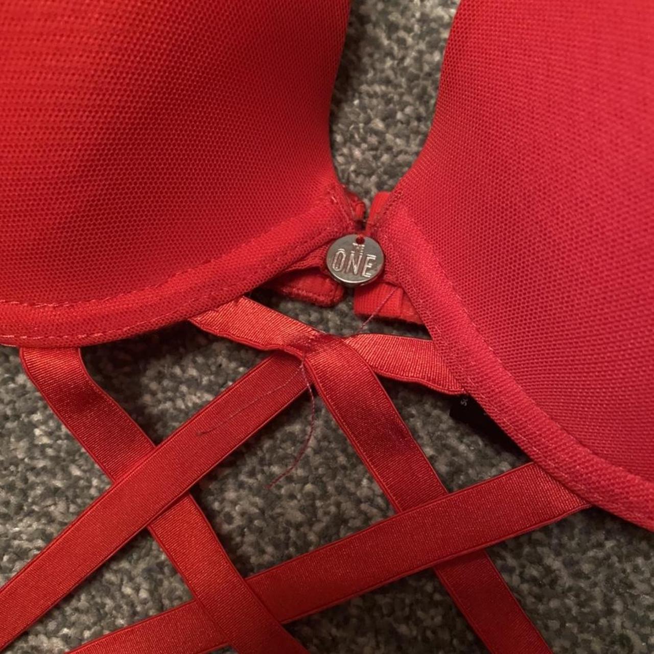 Ultimo red bra and panties set. 34C / size 12... - Depop