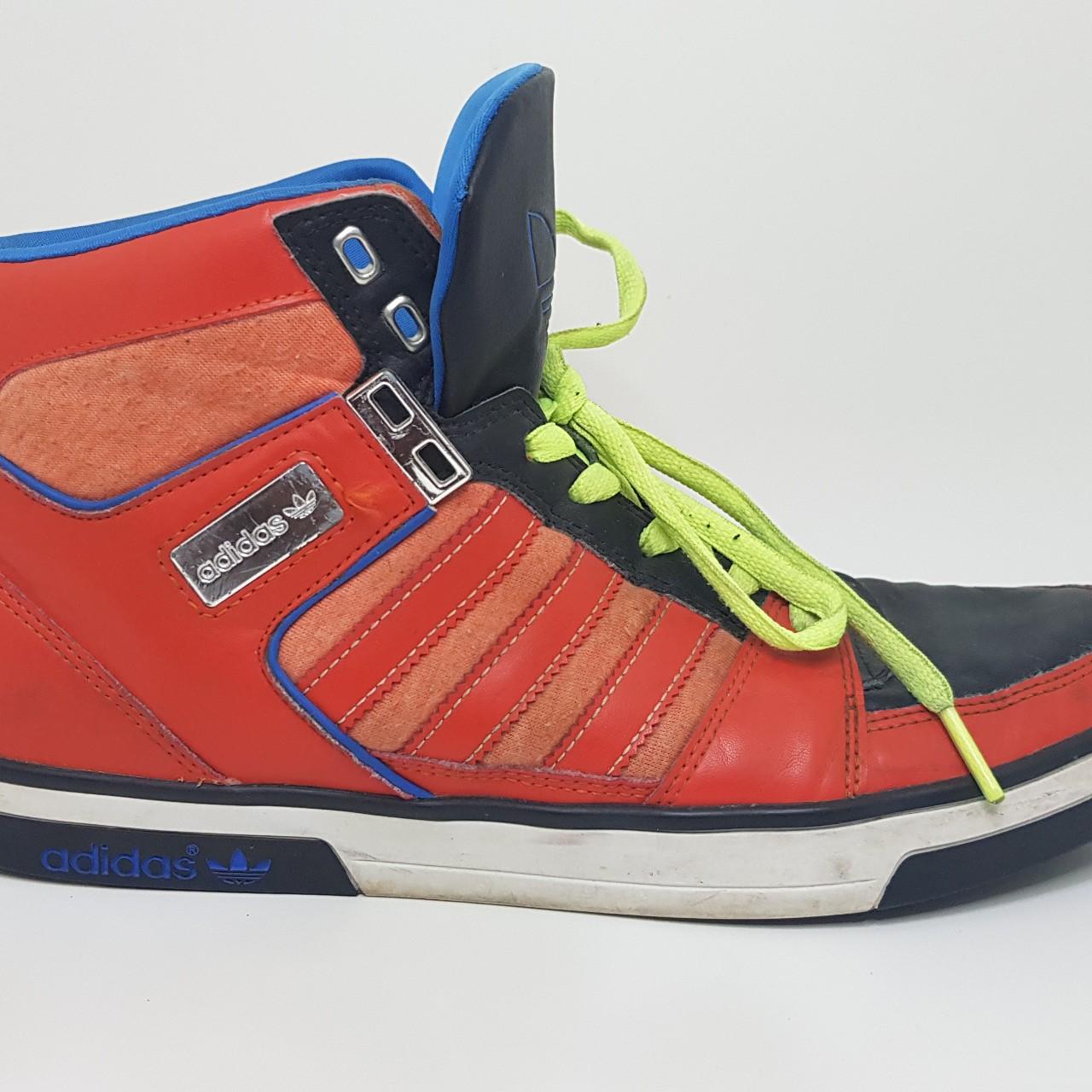 Adidas originals red orange high tops in used... - Depop