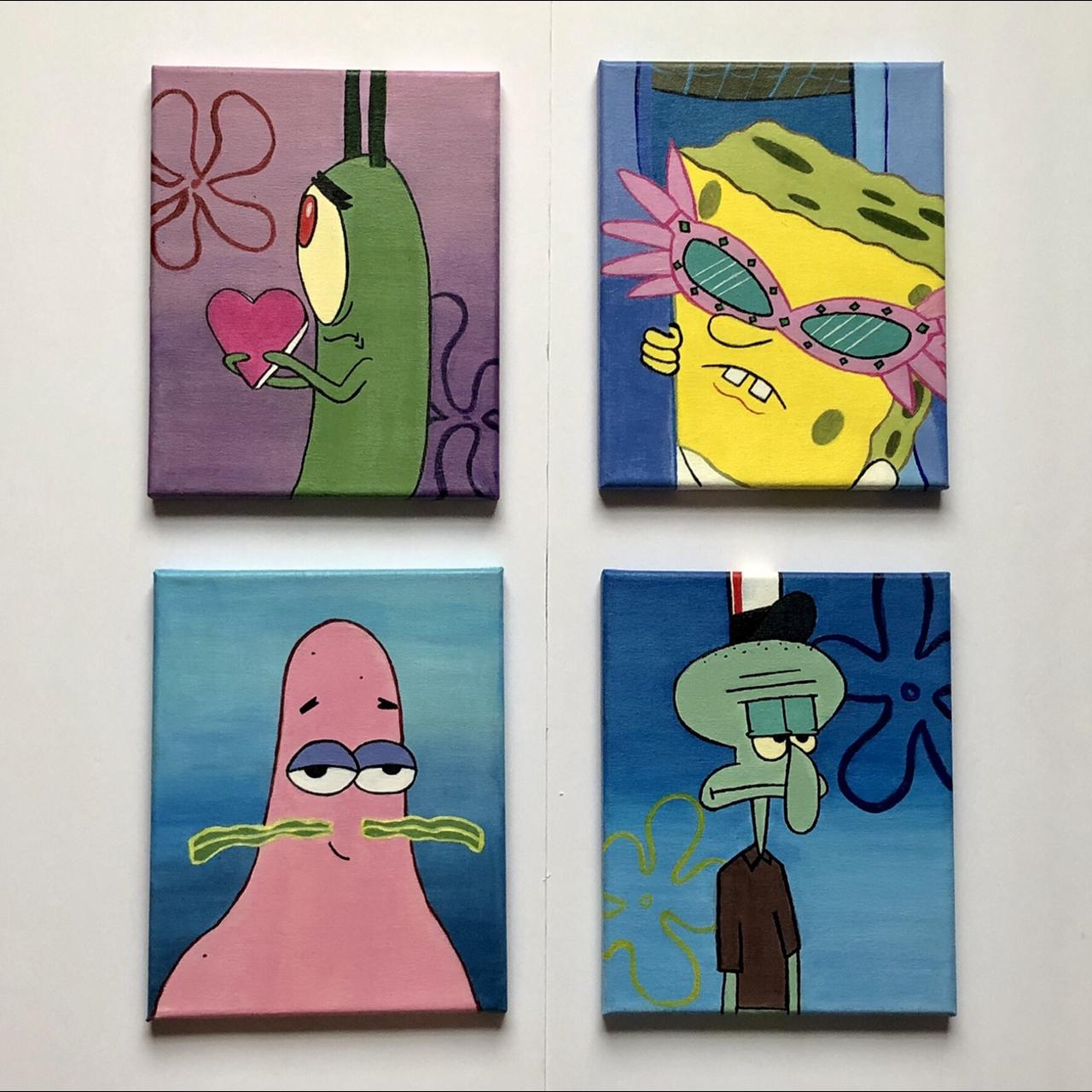 Iconic spongebob moments hand painted on 8x10in