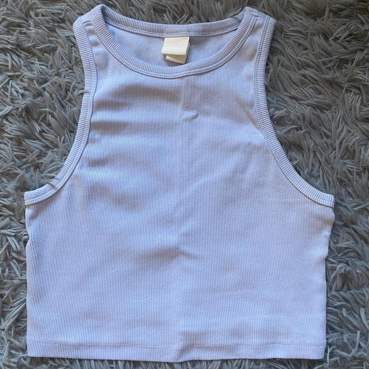 light blue ribbed high neck cropped tank top - Depop
