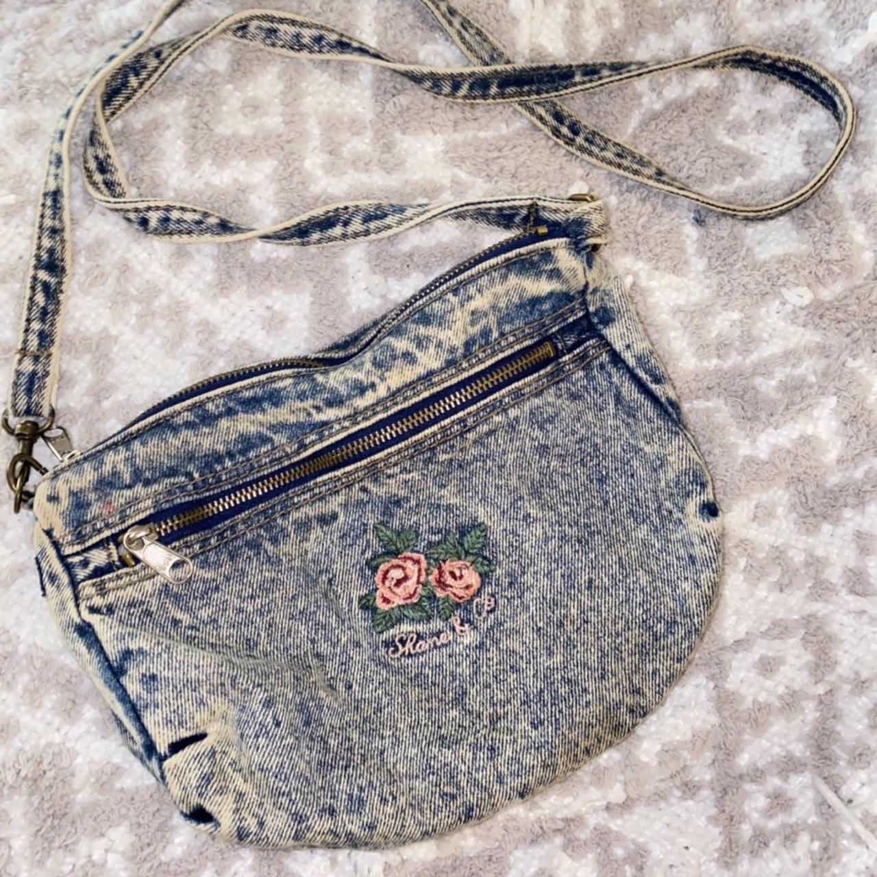 vintage acid wash denim shane and co. crossbody/over... - Depop