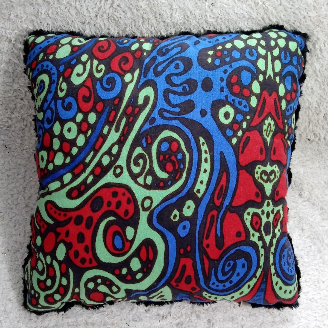 . 13" Trippy Funky Furry Reversible Pillow New,... - Depop