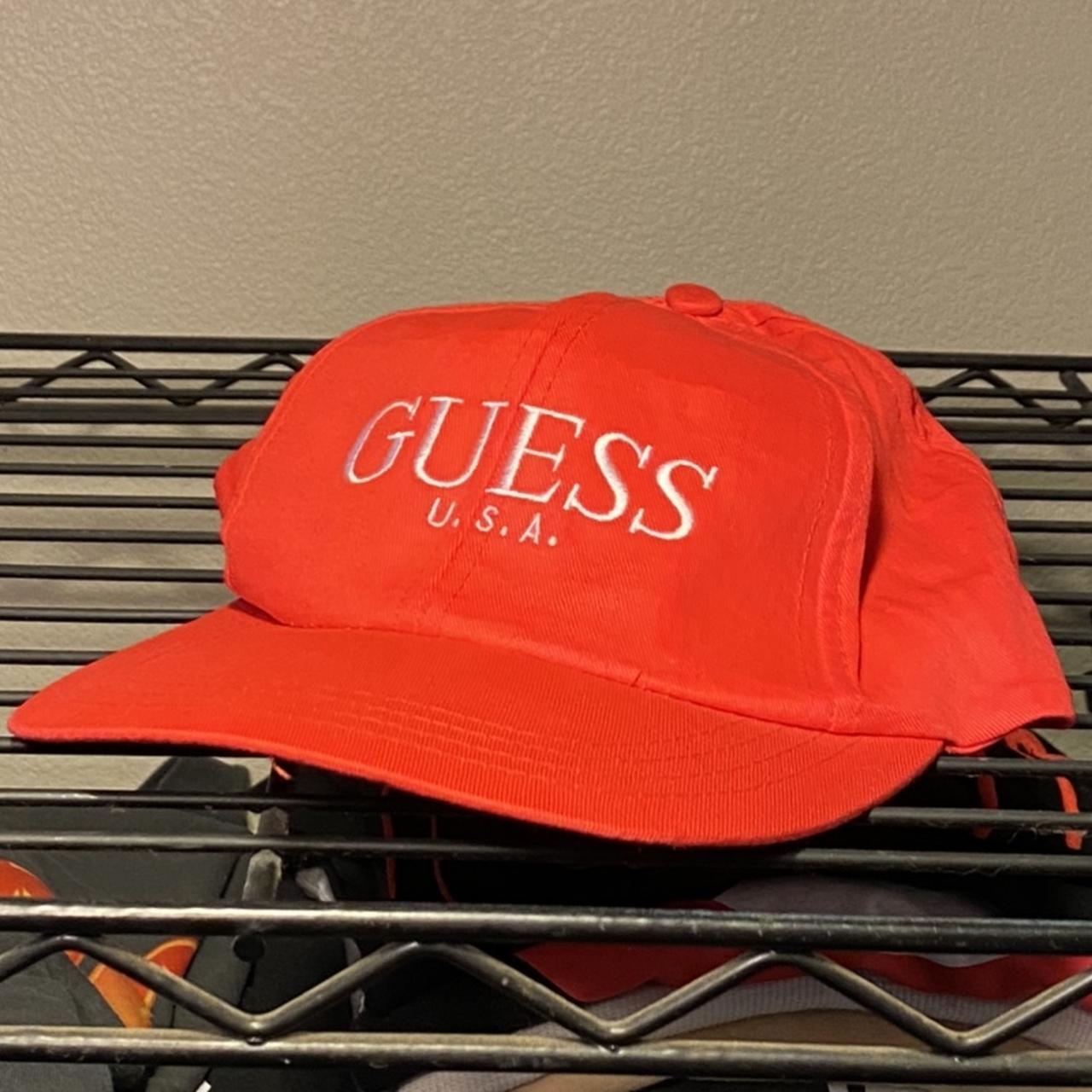️ Vintage Red GUESS U.S.A Georges Marciano 90s Hat... - Depop