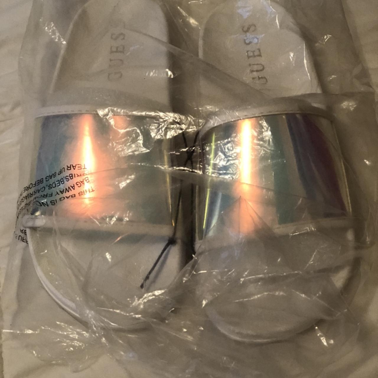 Super cute Guess pool slides / slippers with a... - Depop