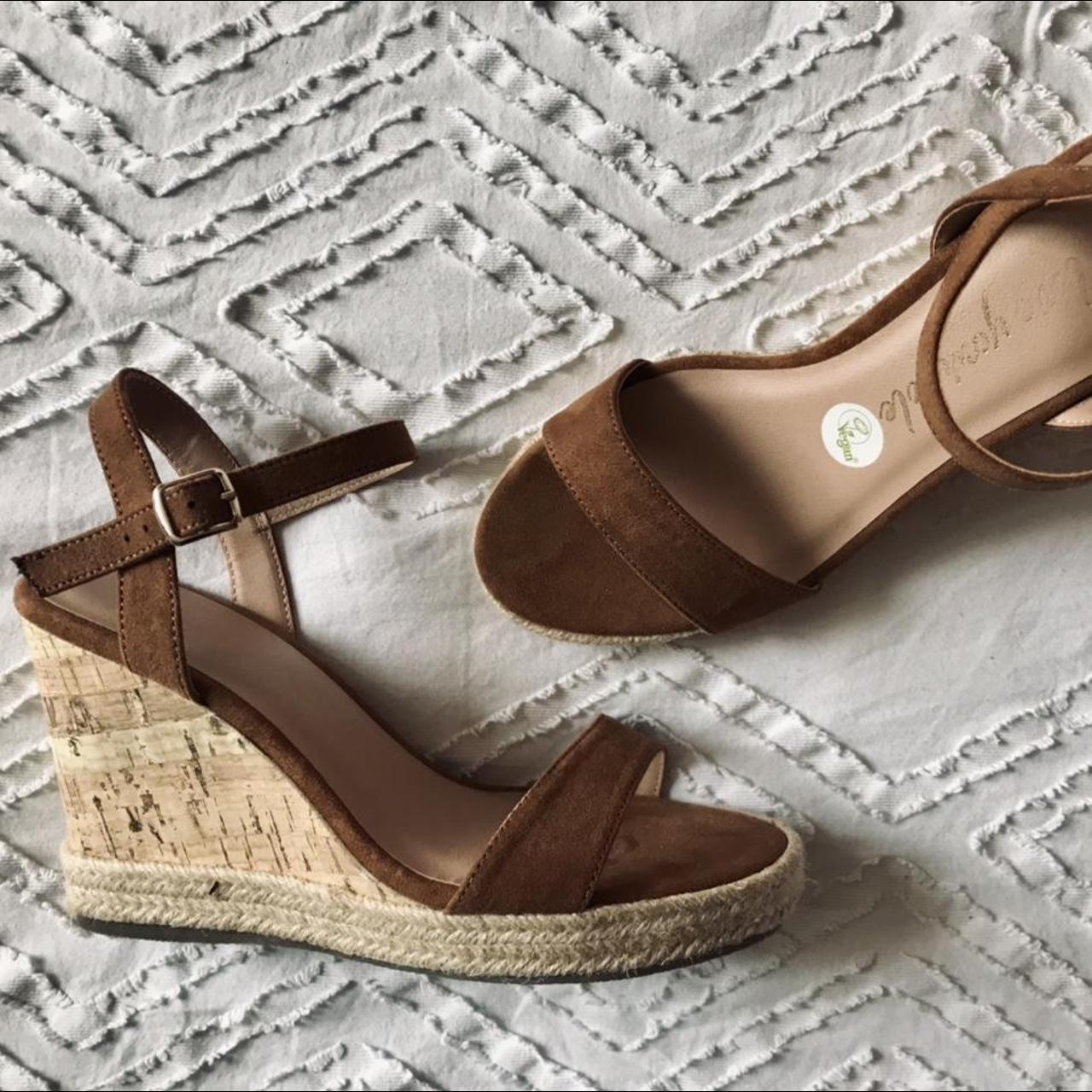 Brown/tan wedge sandals with rope style border. Only... - Depop