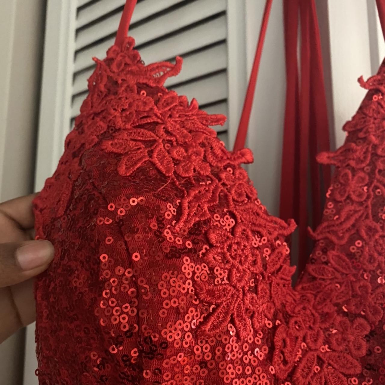 LONG RED SPARLY SPAGHETTI STRAP DRESS - SK FITTED... - Depop