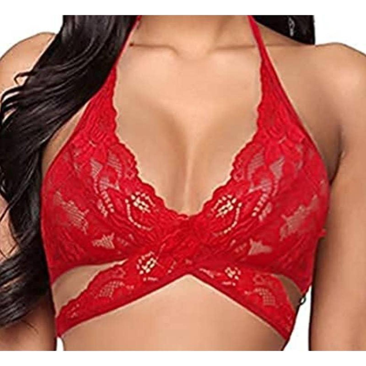 Sexy Lingerie Set Red Lacey Cross Over Halter Bra Depop