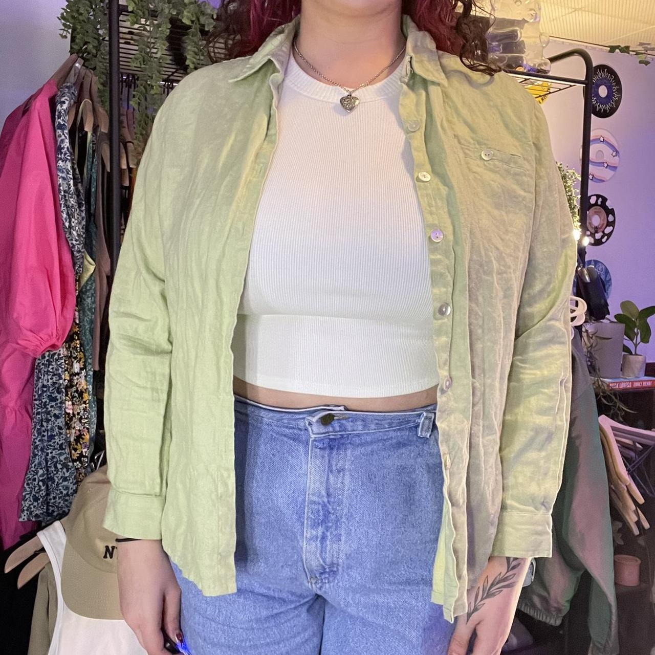 Green Linen Blouse Tag Size: Large Brand: Studio... - Depop