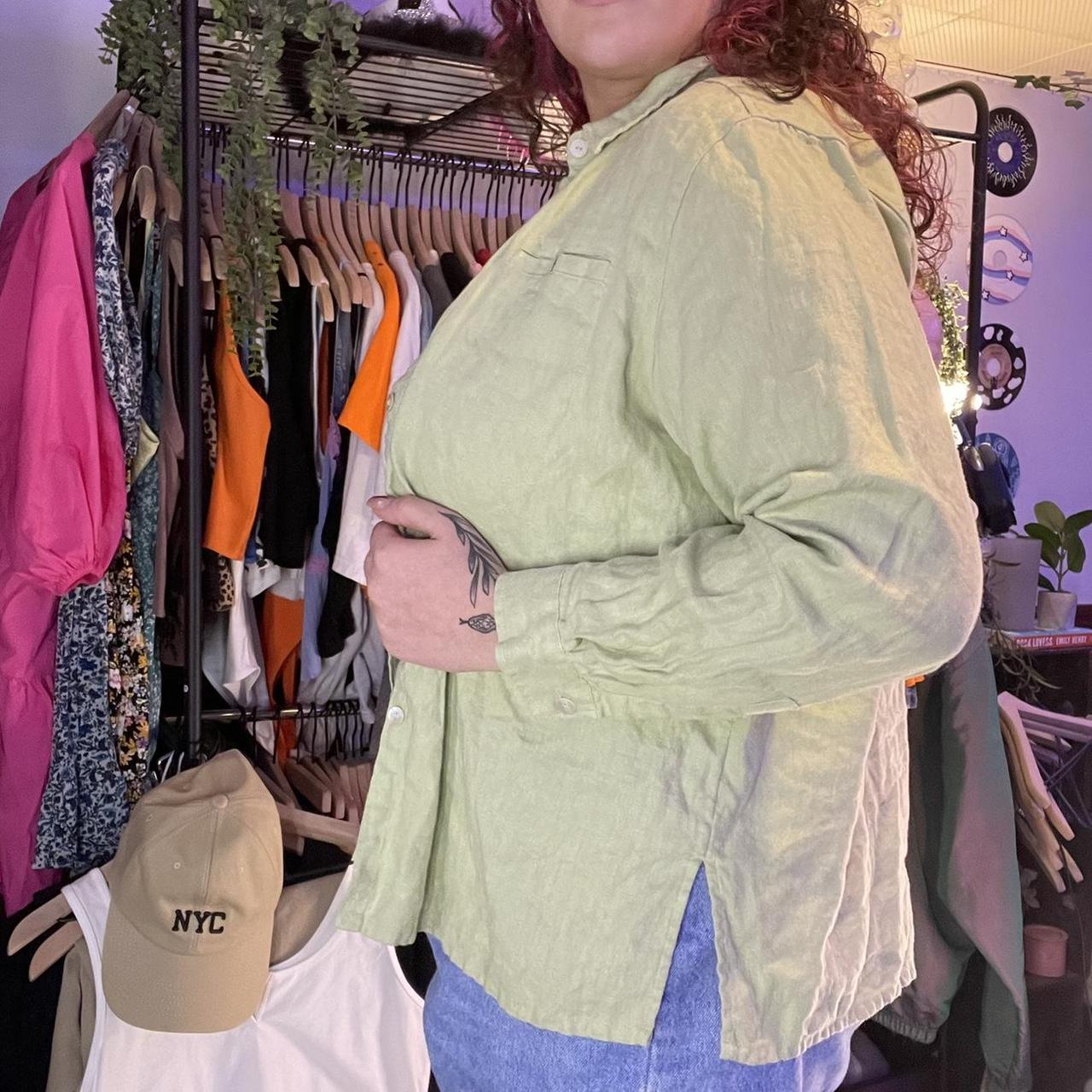 Green Linen Blouse Tag Size: Large Brand: Studio... - Depop