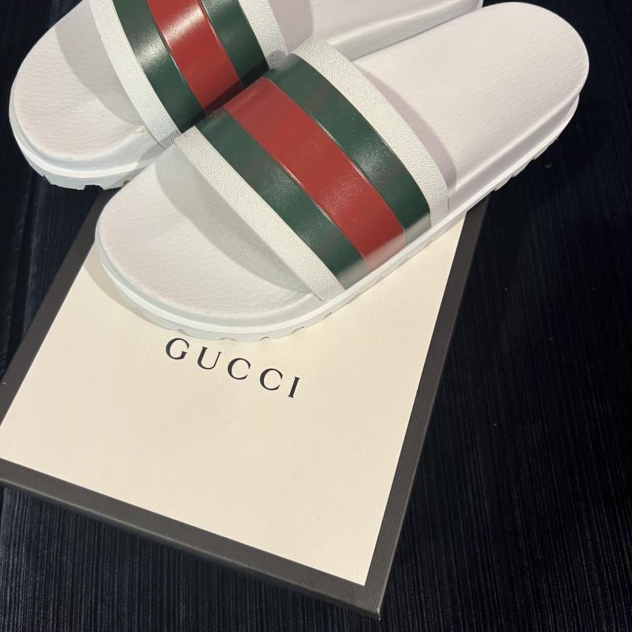 White Gucci Slides Size 10 *never worn* 100%... - Depop