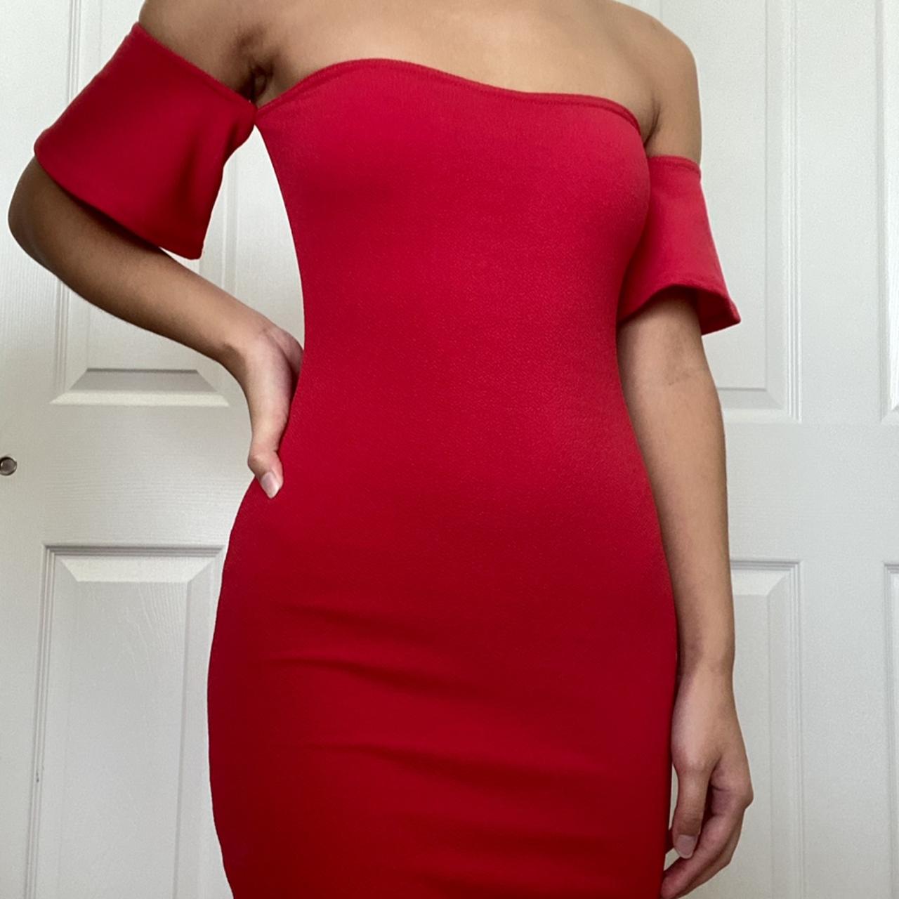 Missguided form-fitting red cocktail dress with off... - Depop