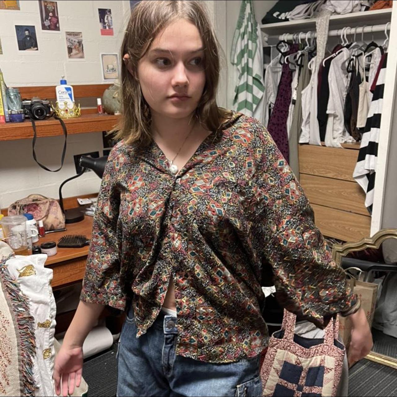 Awesome crazy pattern button up. Such a fun shirt.... - Depop