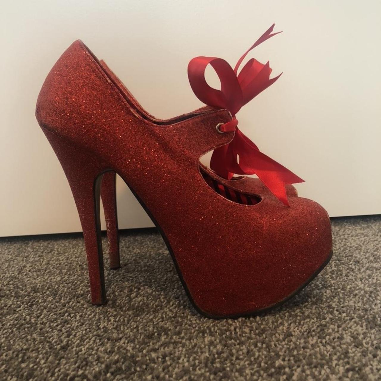Bordello pleaser red glitter heels with... - Depop