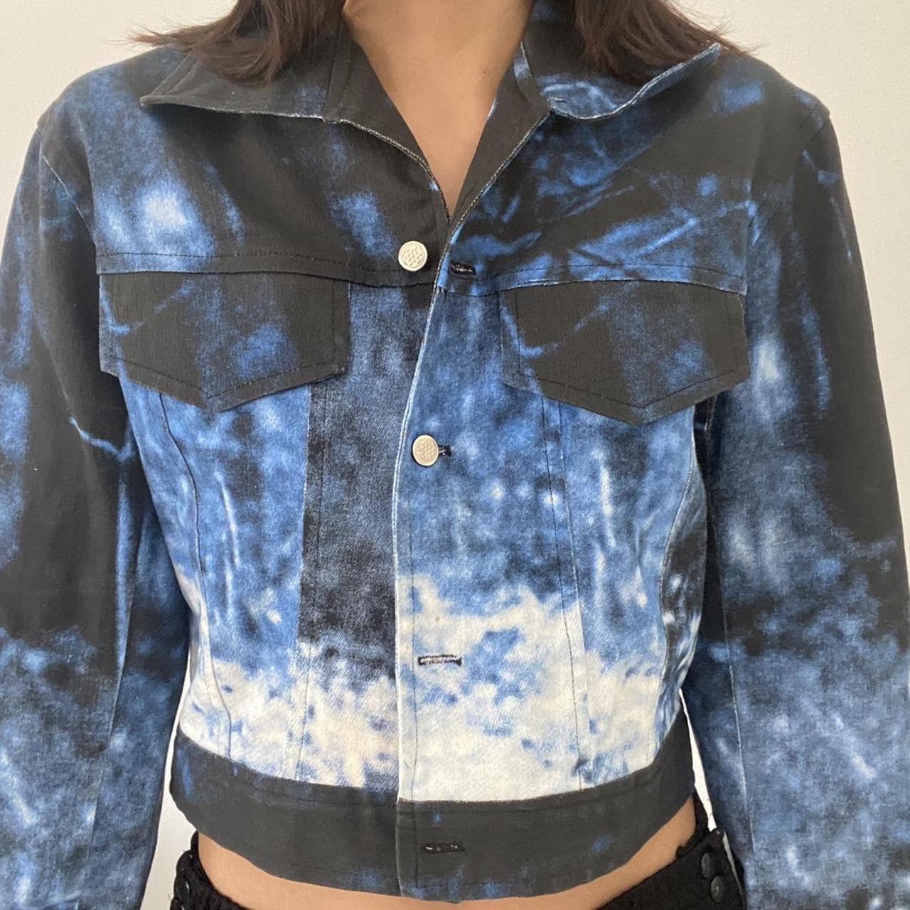 Blue / Black Jacket cropped button up jacket with a... - Depop