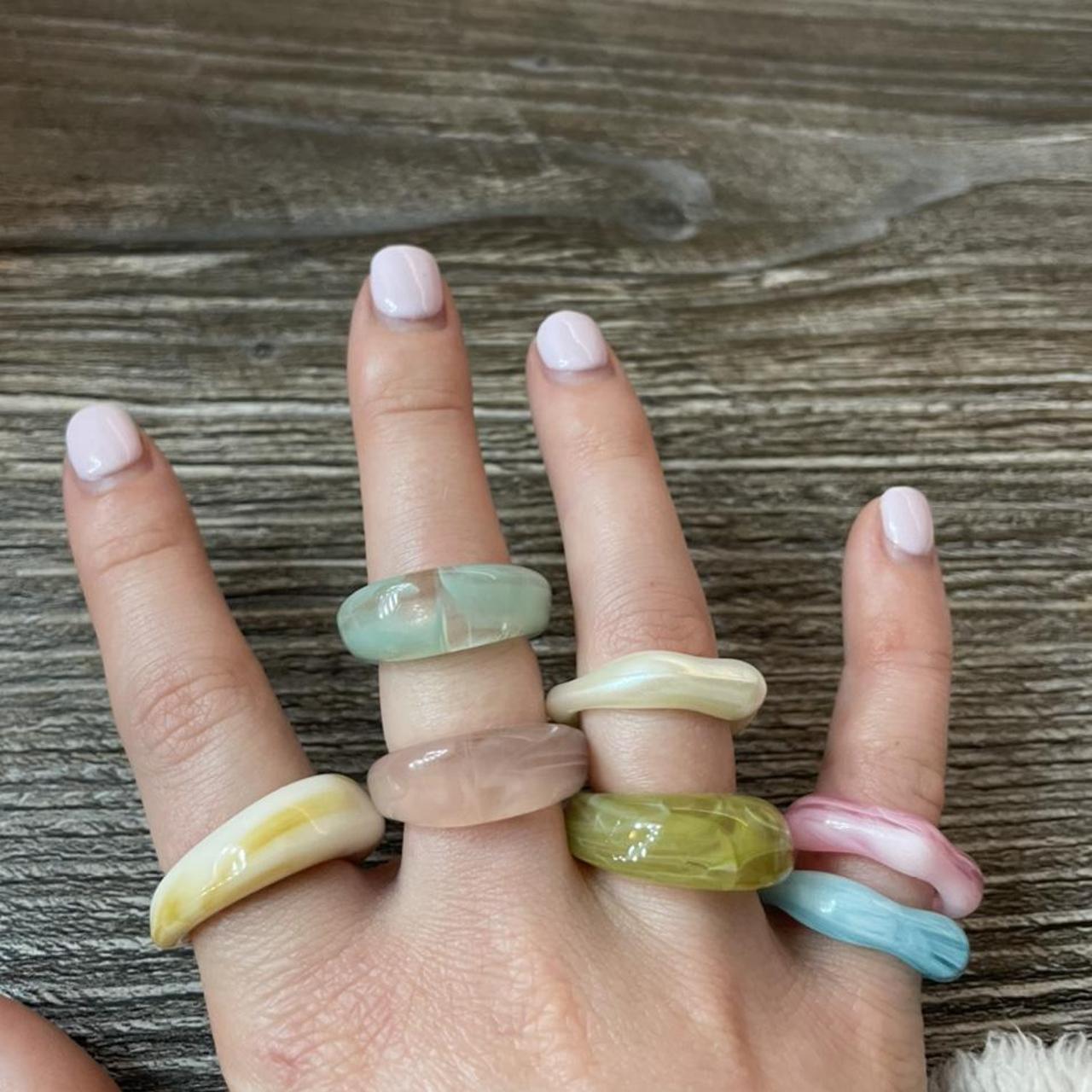 Chunky resin/ plastic rings Set of 7 Never... - Depop