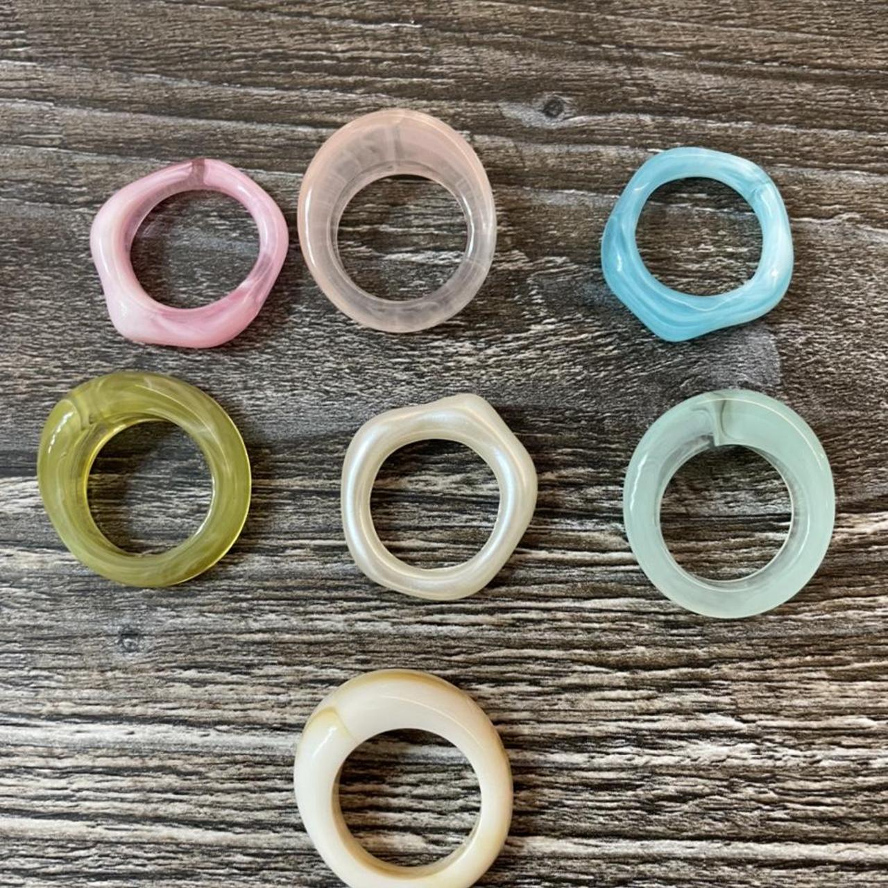 Chunky resin/ plastic rings Set of 7 Never... - Depop