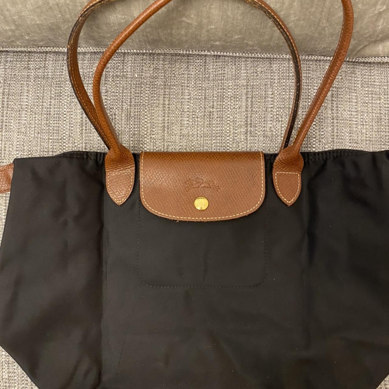 Small authentic black longchamp bag large handle... - Depop