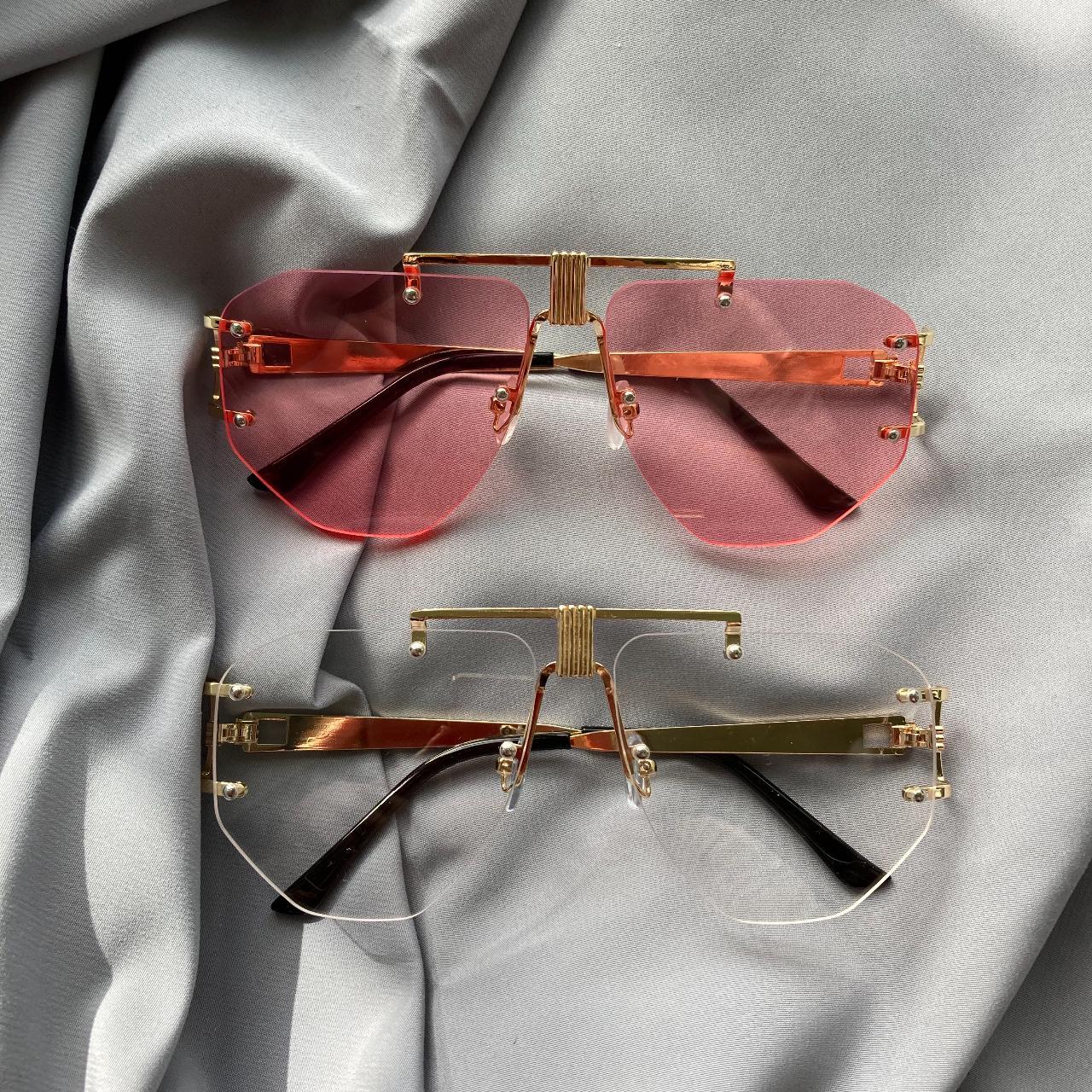2000s Pink Rimless Sunglasses | Aviator Style Y2K... - Depop