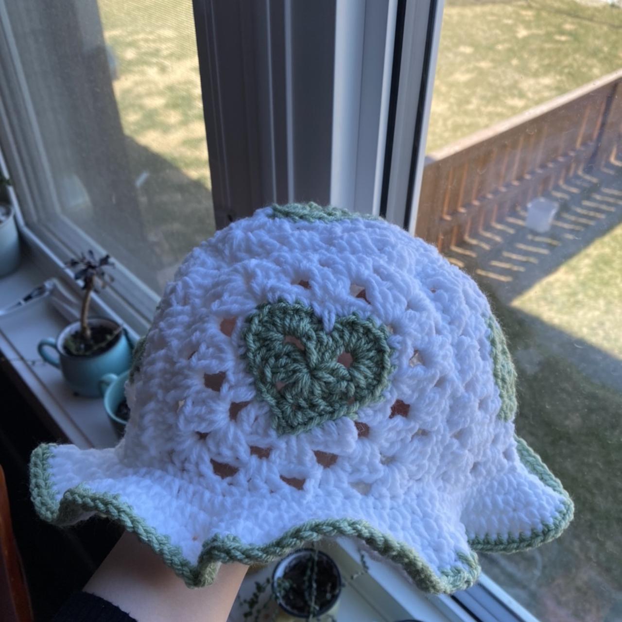 Hand crocheted heart bucket hat, it’s so cute and... - Depop
