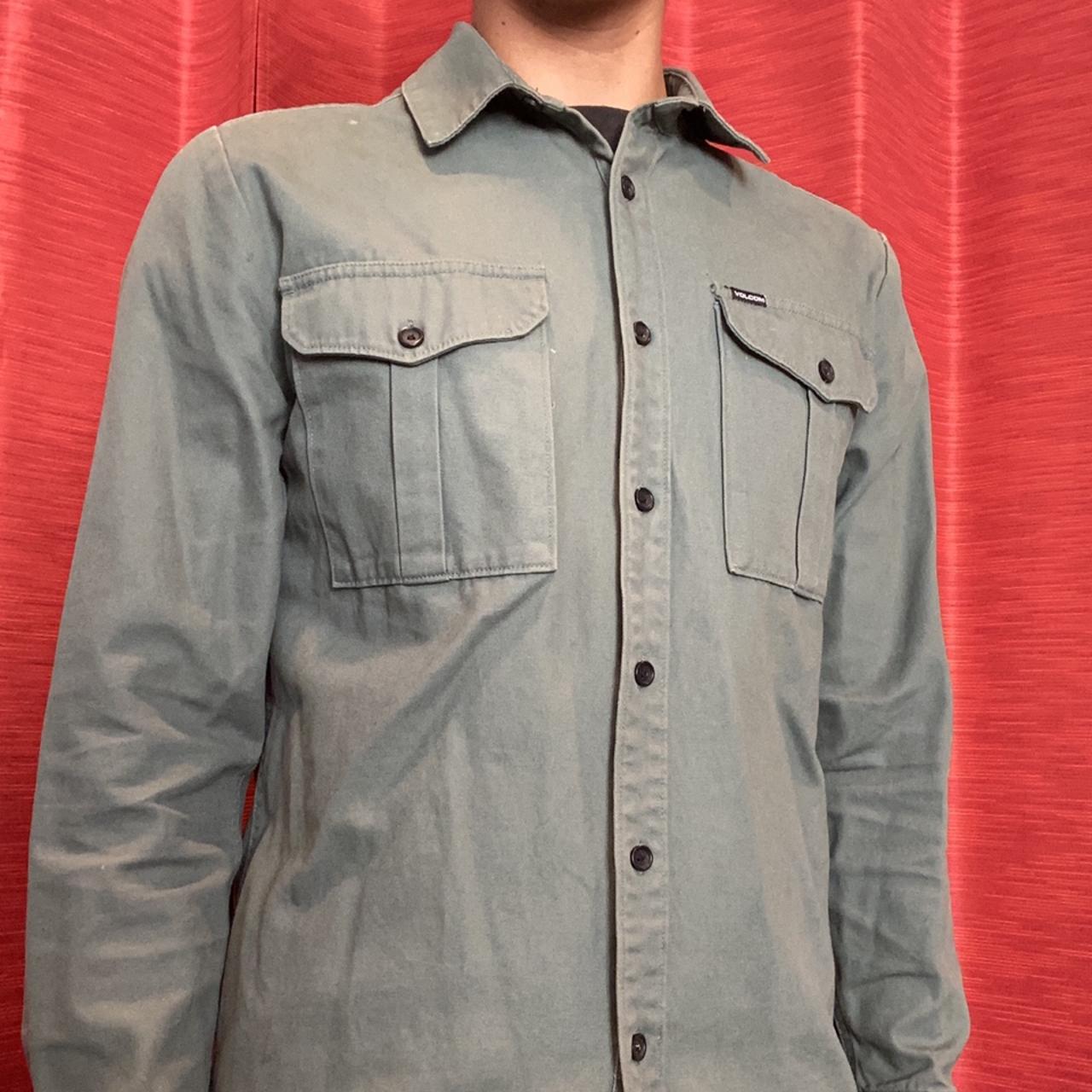 Volcom green long-sleeve button up #volcom #green... - Depop