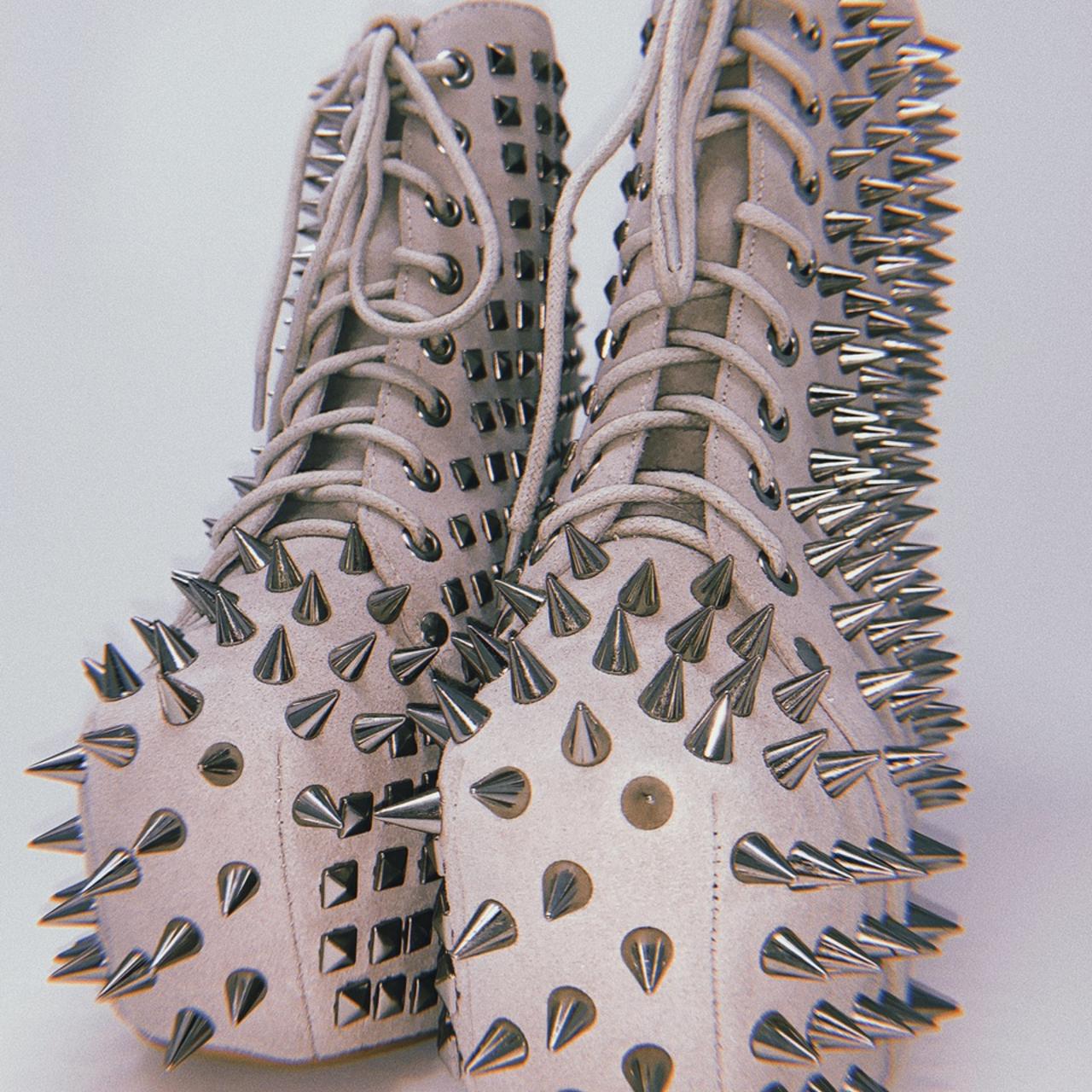 ♥︎ jeffrey campbell spiked lita shoe ♥︎ nude suede &... | Depop