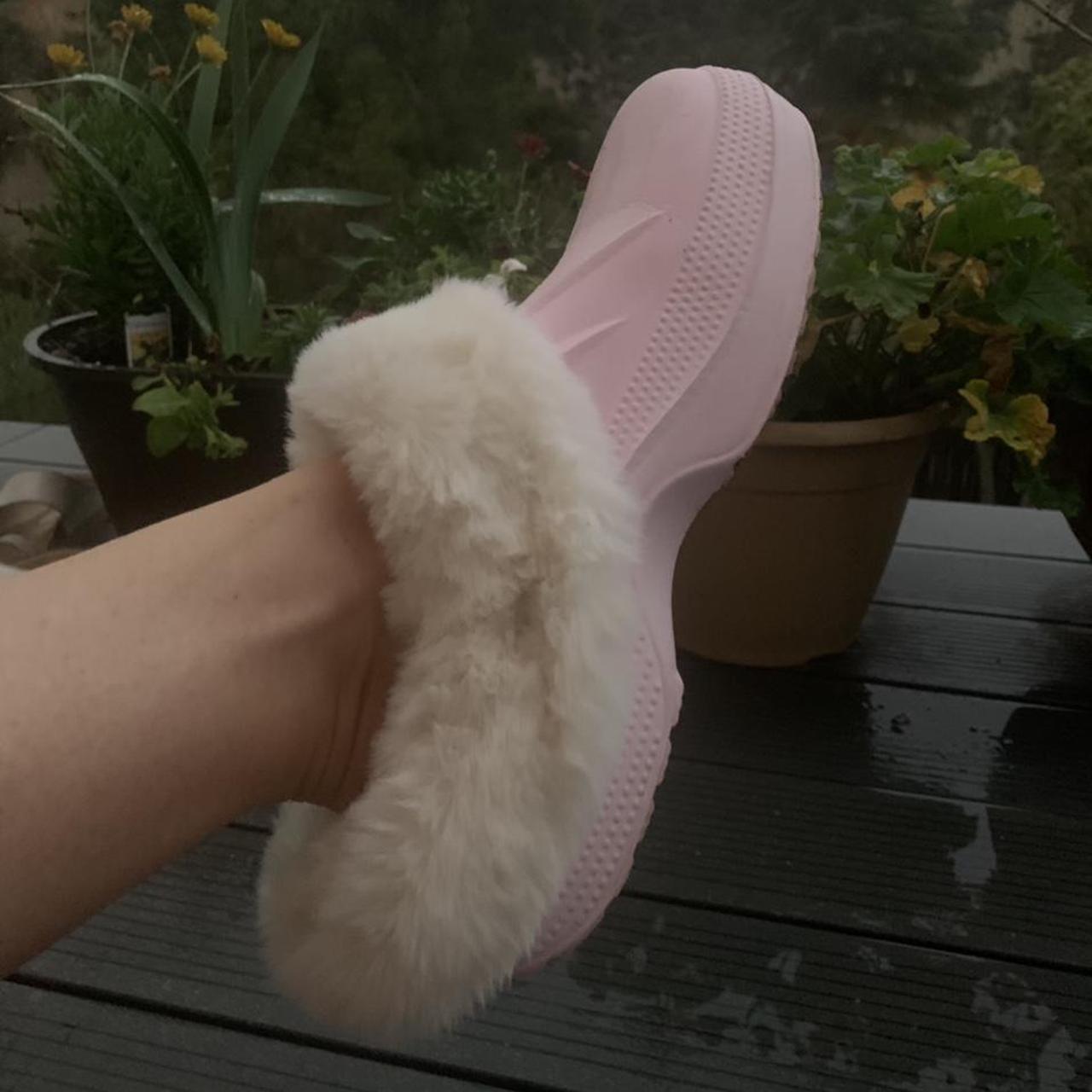 Cutest Light Pink Fluffy **Knock Off** Crocs! Worn... - Depop