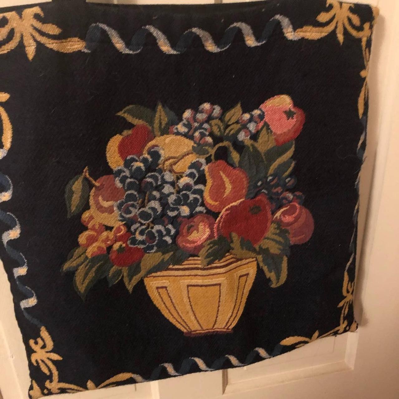 Navy blue fruit tapestry shopping bag. Handles are... - Depop