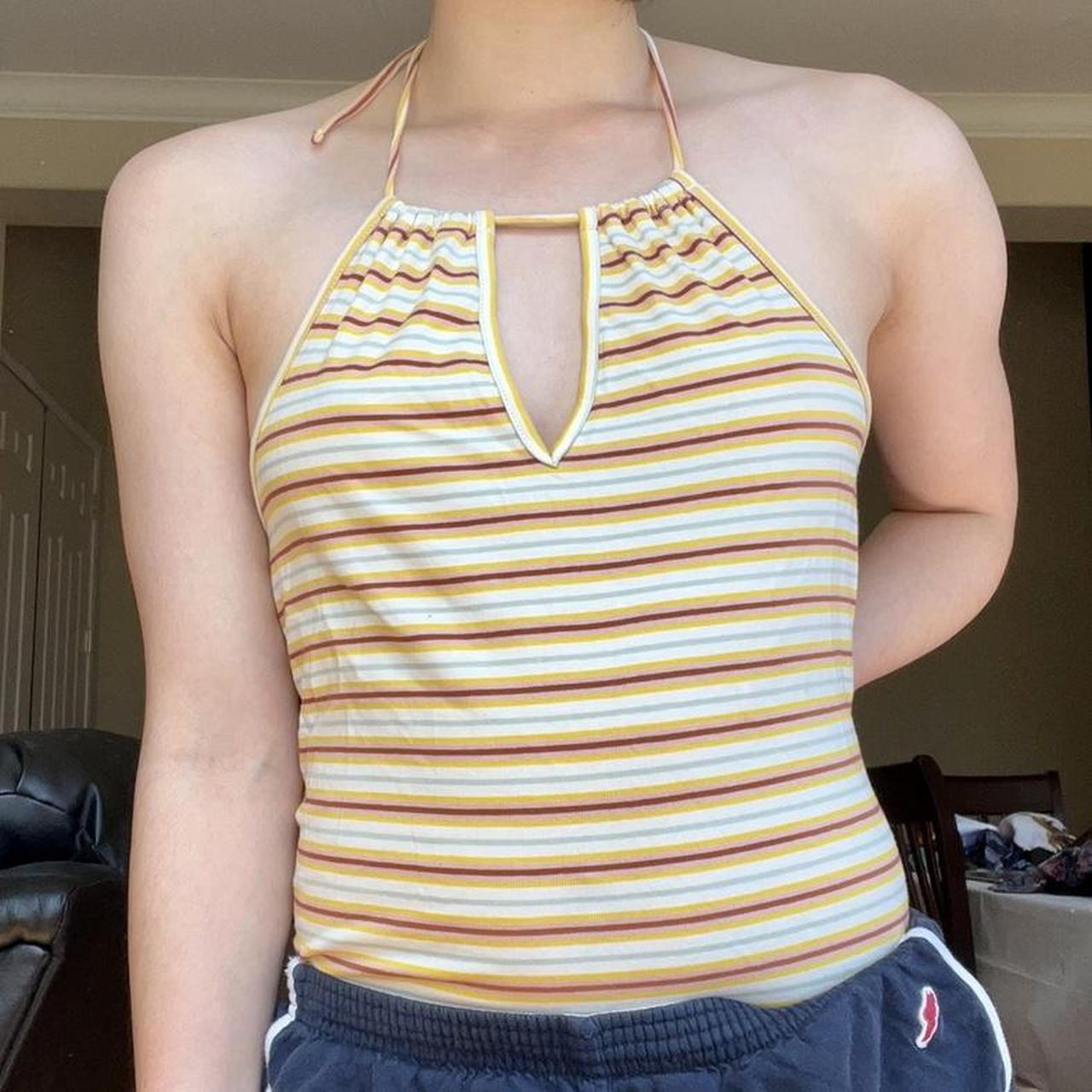 Vibrant multicolored striped halter top with... - Depop