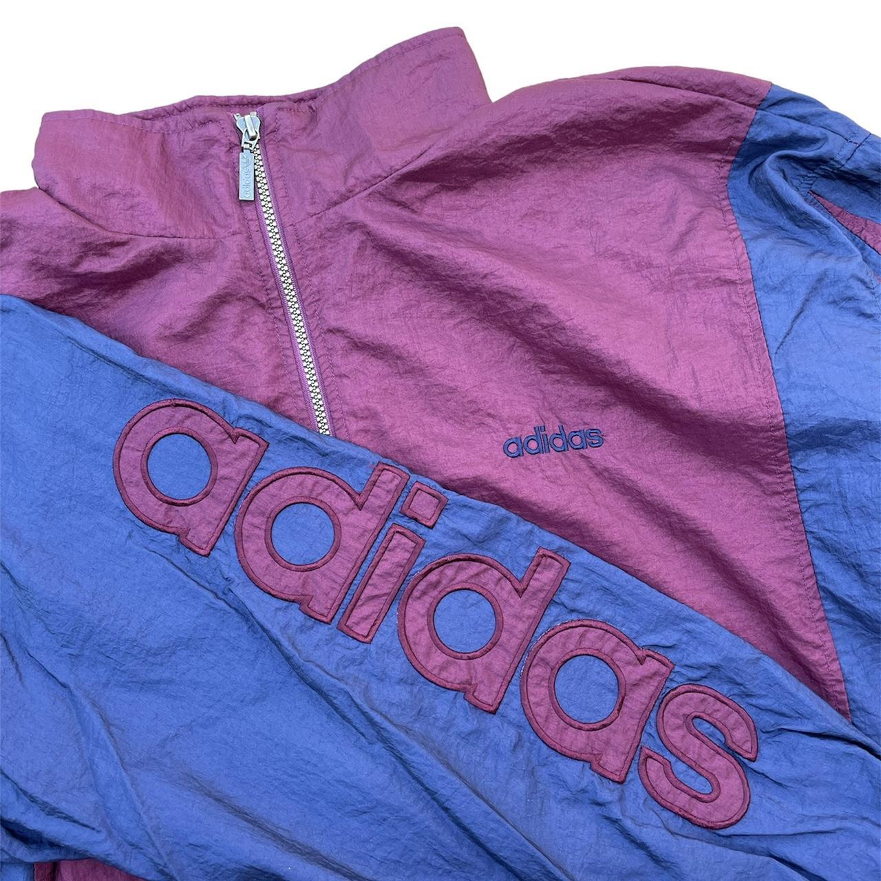 Vintage 90s Adidas jacket. Blue and maroon/burgundy... - Depop