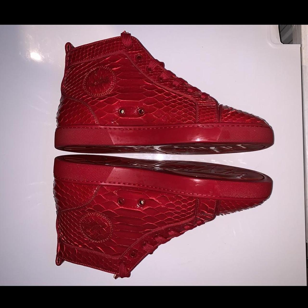 christian louboutin red sneakers trainers python... | Depop