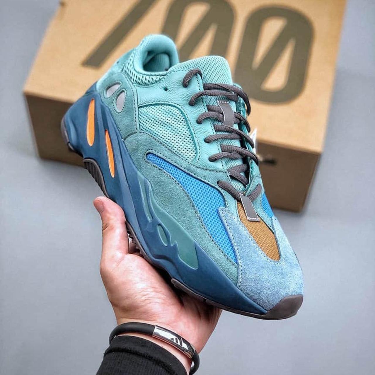 Yeezy Men's Blue and Navy Trainers | Depop