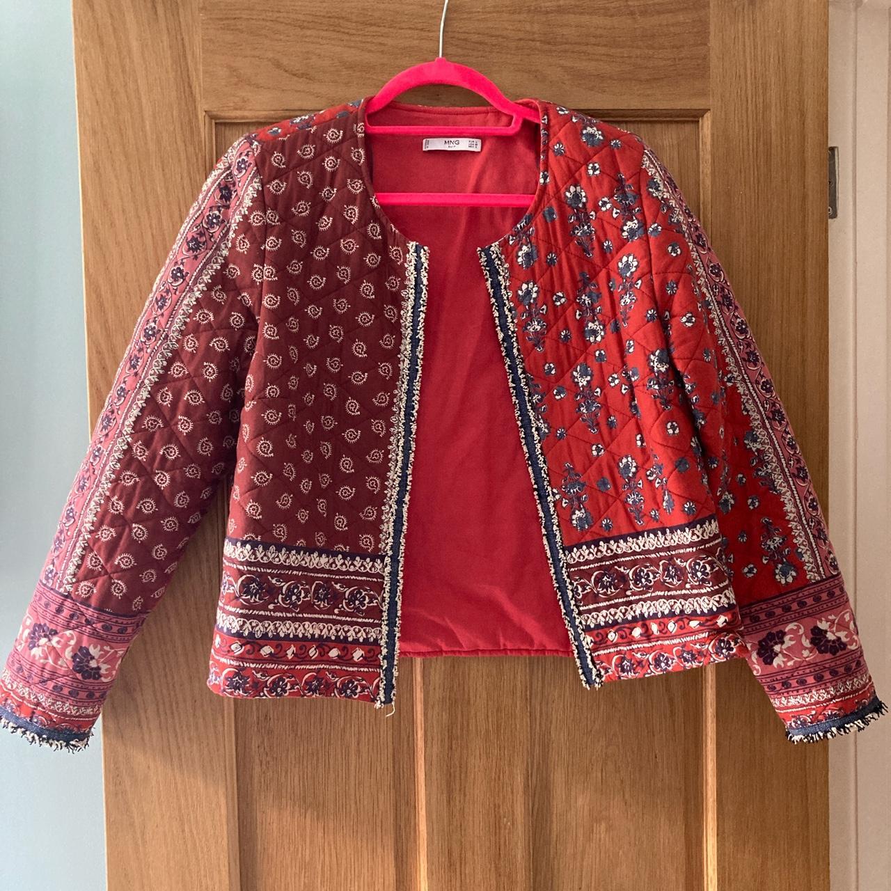Mango cropped red patterned lined jacket. Like new... - Depop