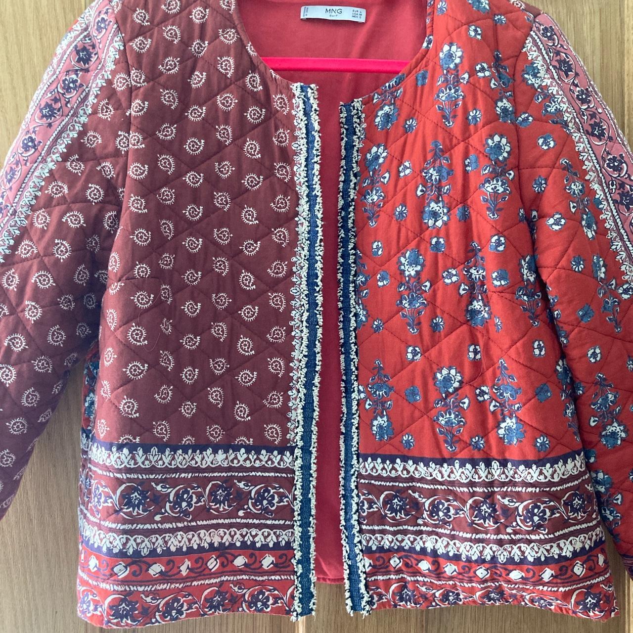 Mango cropped red patterned lined jacket. Like new... - Depop