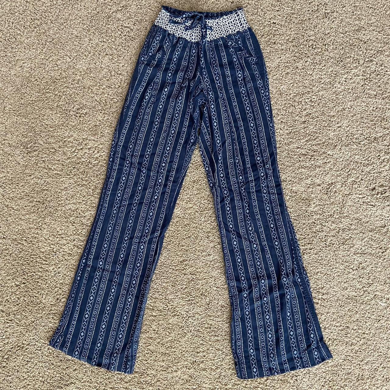 Blue printed wide leg pants 2 pockets in front... - Depop