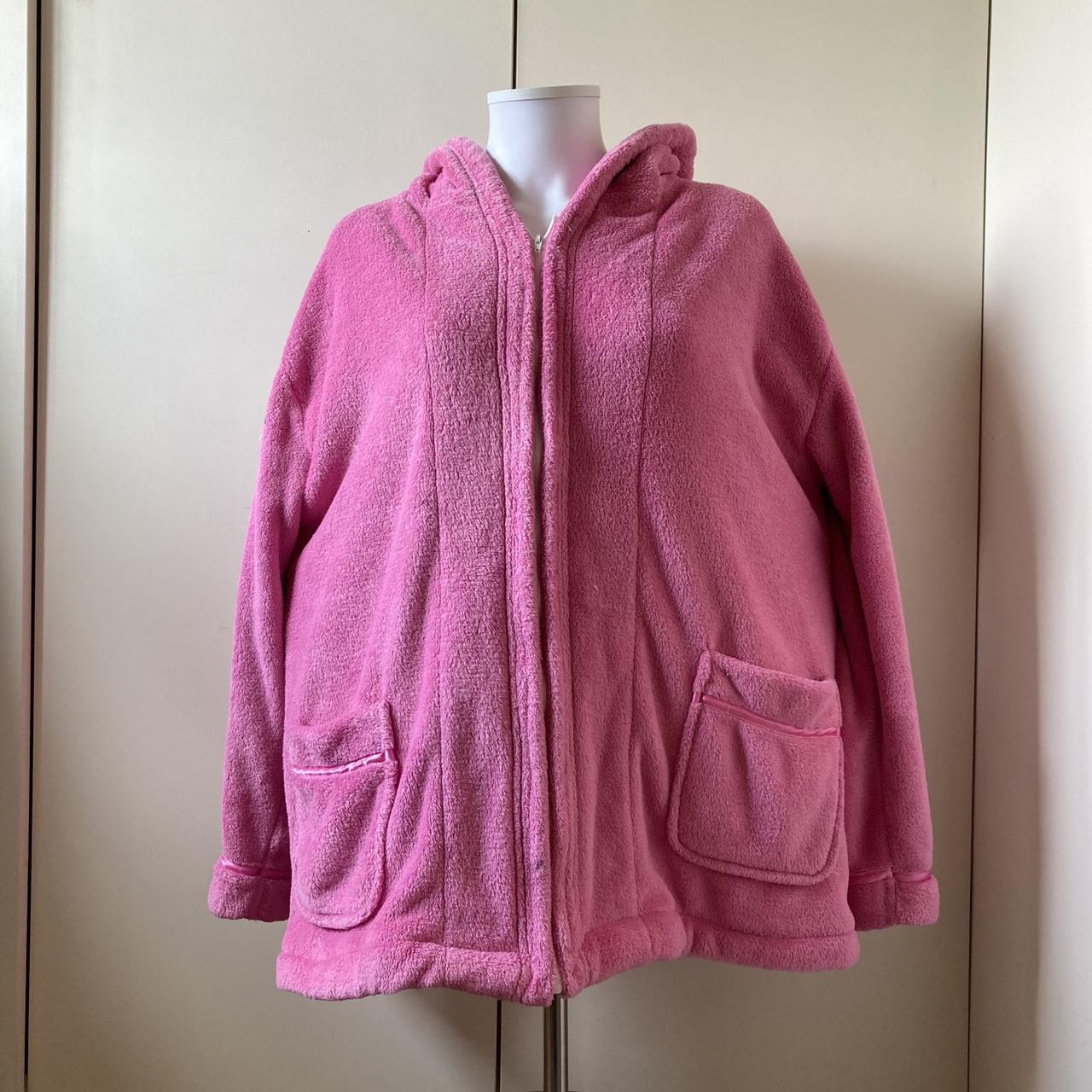Fluffy pink fleece zip dressing gown style oversized... - Depop