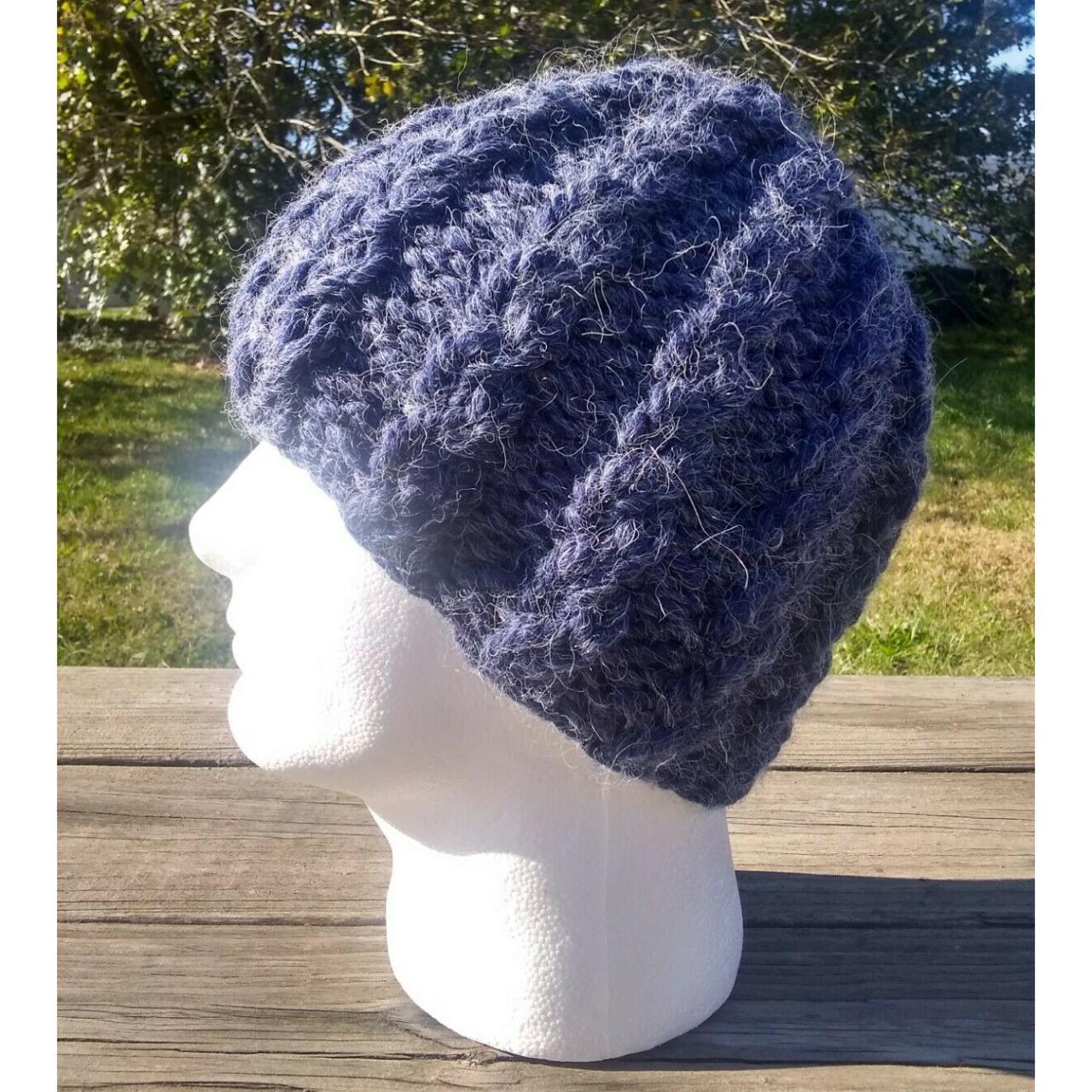 Chunky Skully Beanie Hat Hand Knit Men's Unisex Blue... - Depop