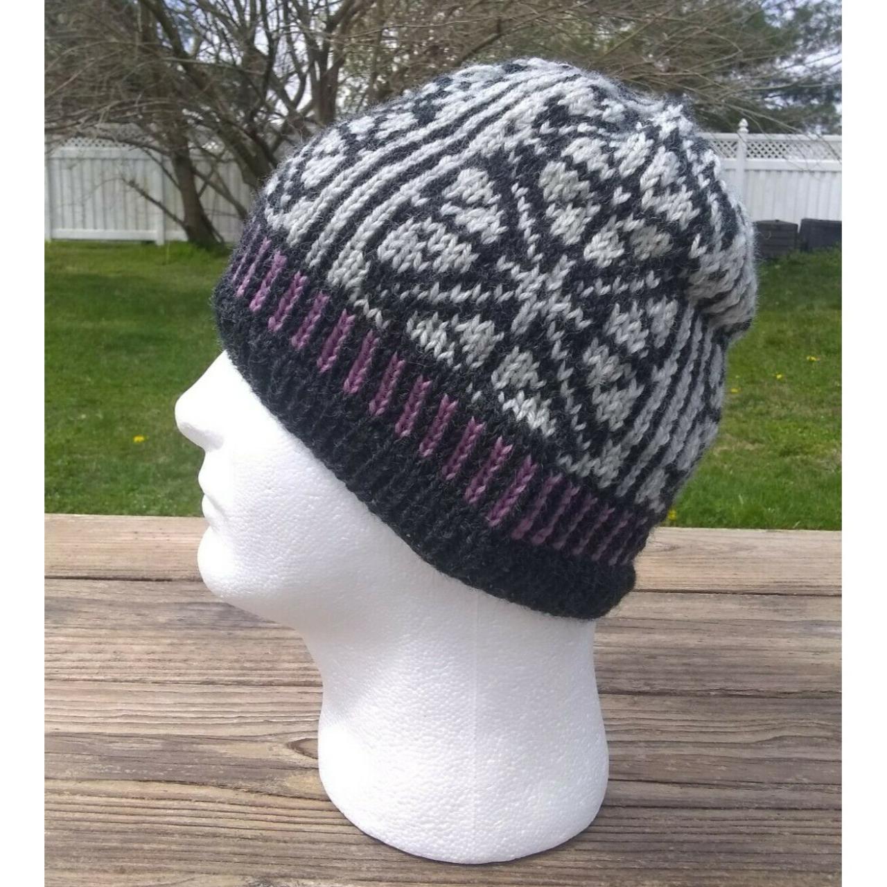 Mens Unisex Fair Isle Beanie Hat Gray Rose Viking... - Depop