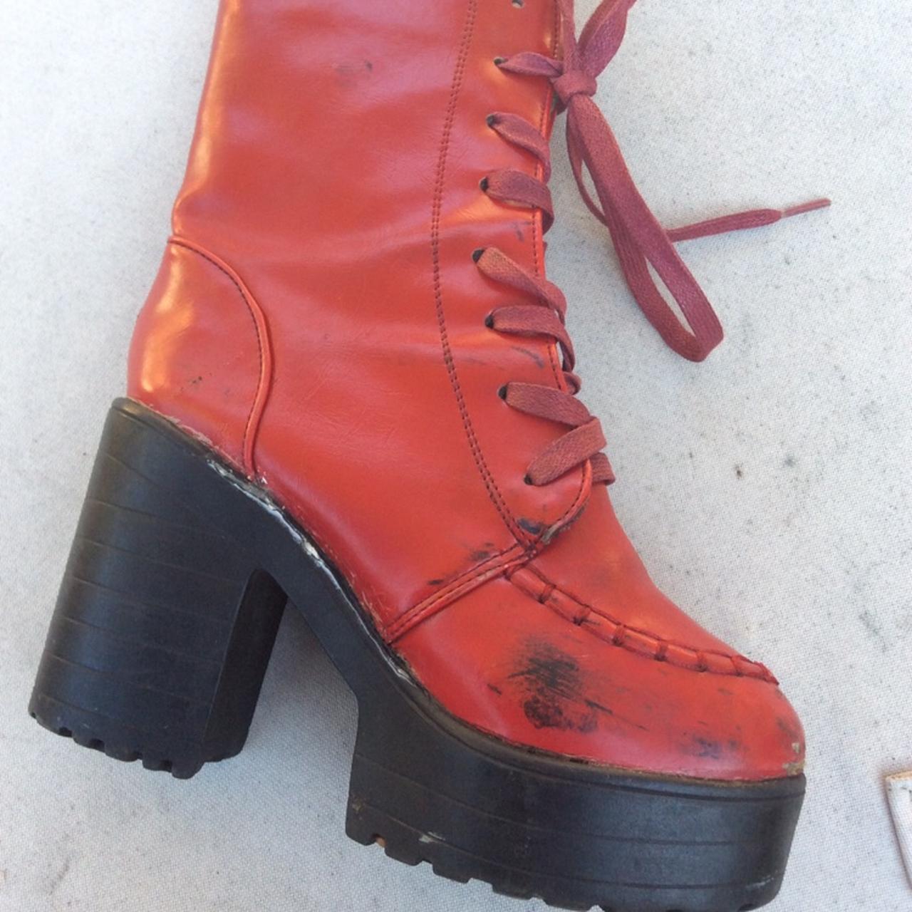 red wedged boots 🐞 brand - unknown style - red tie... - Depop