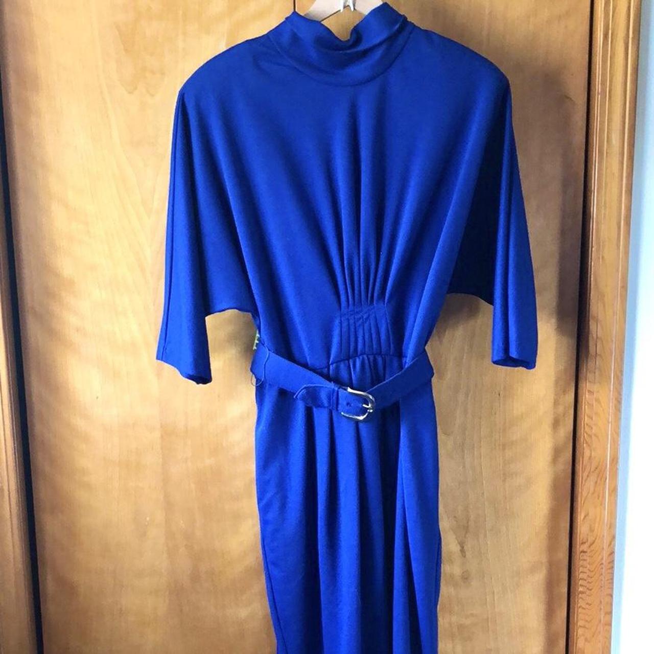 Vintage women’s 80s boss dress in royal blue. Mock... - Depop